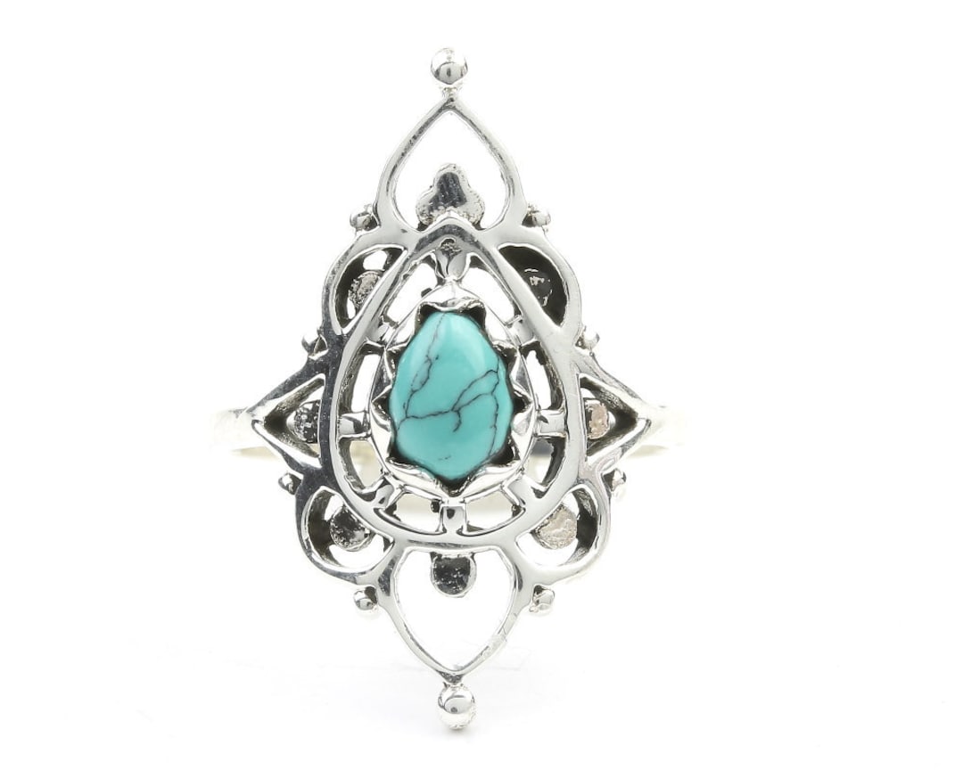Turquoise Meru Ring, Sterling Silver Turquoise Ring, Stone Jewelry ...