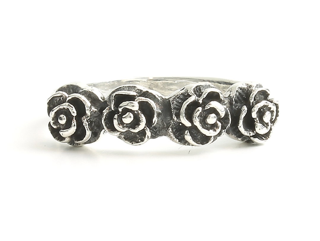 Sterling Silver Rose Ring, Flower Ring, Roses Ring, Stacking Ring, Boho ...