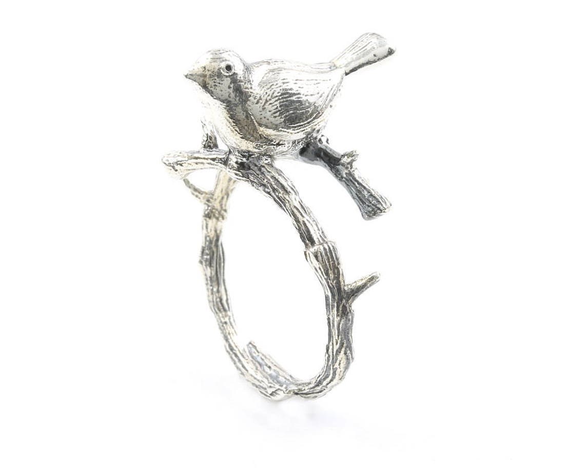 Sterling Silver Bird Ring, Bird on Branch, Tree Ring, Boho, Bohemian ...