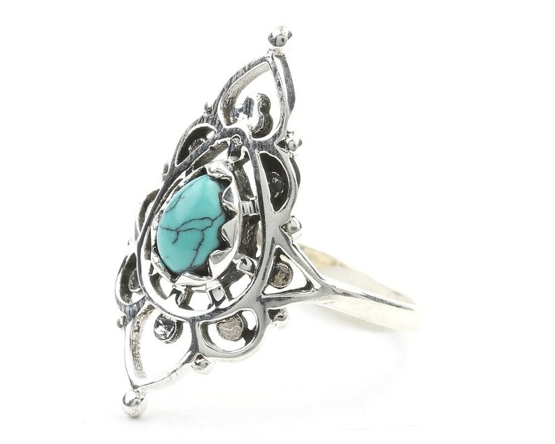 Turquoise Meru Ring, Sterling Silver Turquoise Ring, Stone Jewelry ...