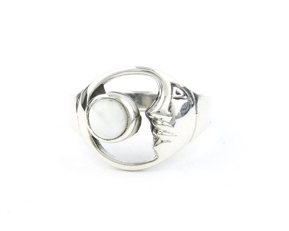 Night Keeper Ring, Sterling Silver Crescent Moon Ring, Cats Eye, Cosmic ...
