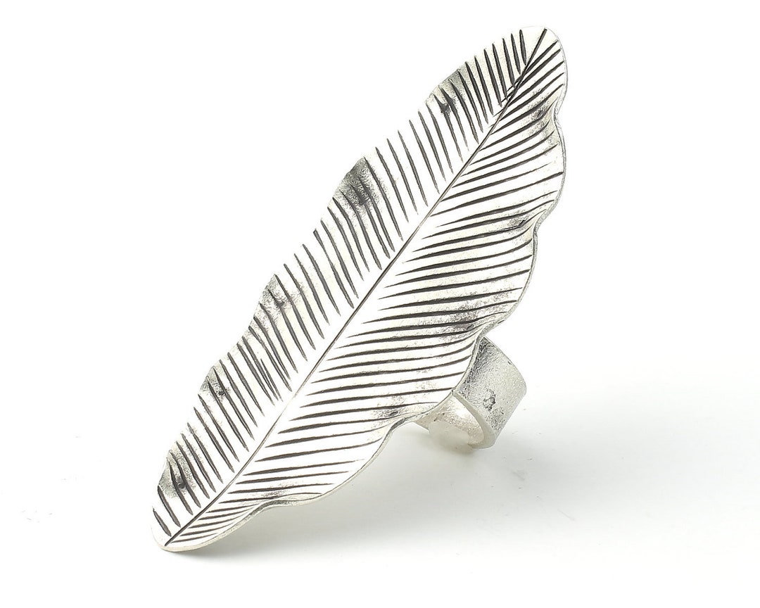 Extra Large Sterling Silver Leaf Ring, Feather Ring, Full Finger ...