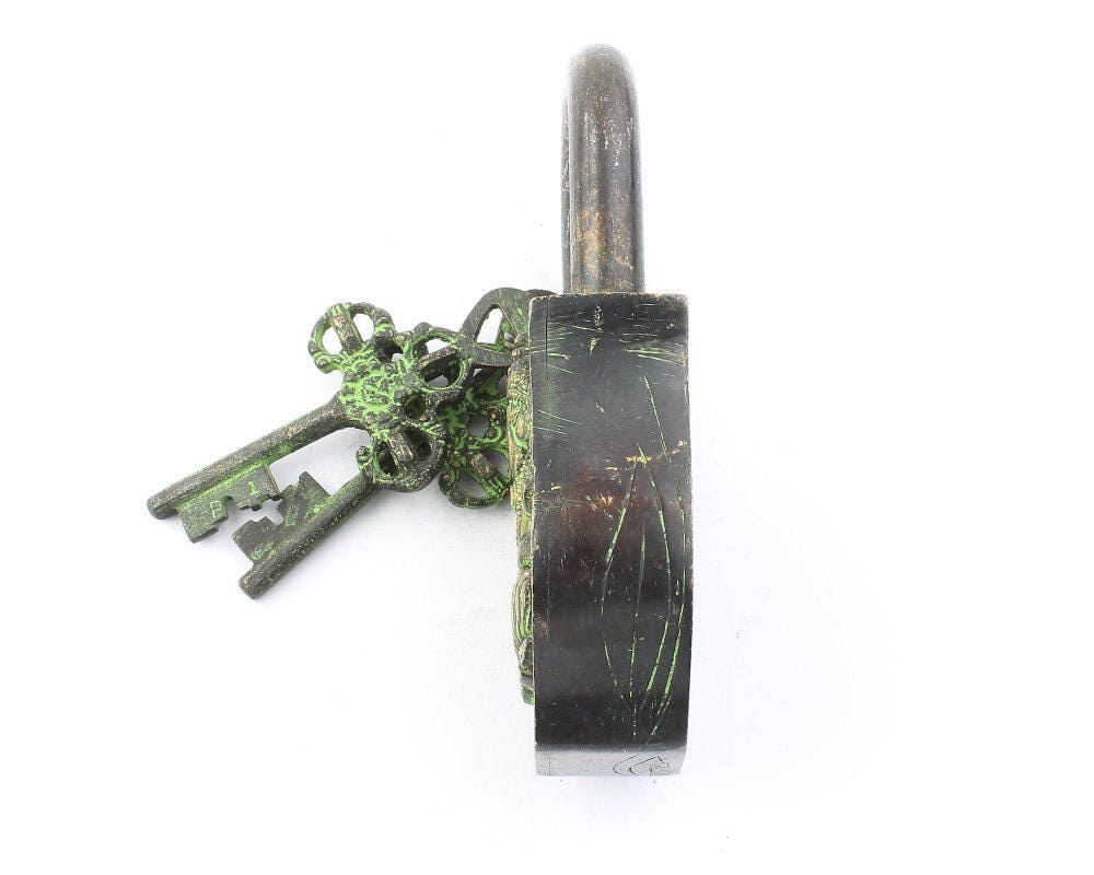 BIG Temple Lock & Key Set, Solid Brass, Antique, Alter Ornament ...