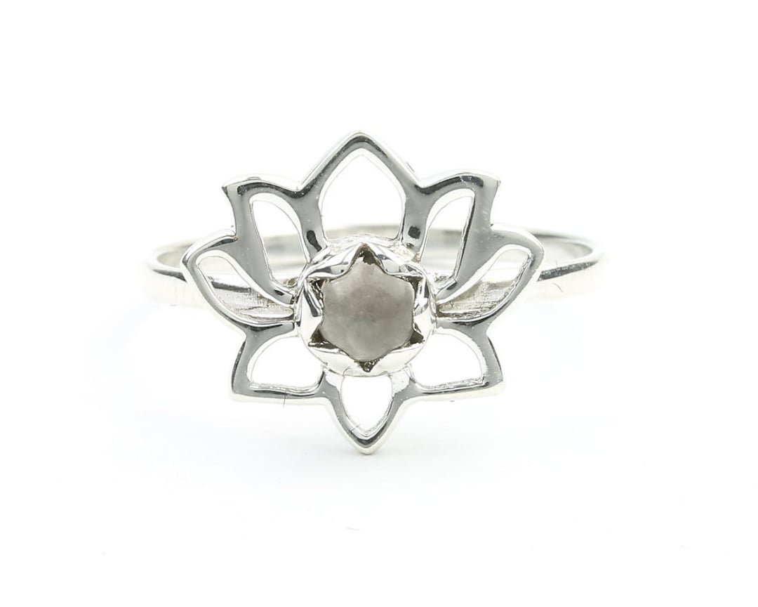 Moonstone Lotus Ring, Sterling Silver Lotus Ring, Open Lotus, Yoga Ring ...