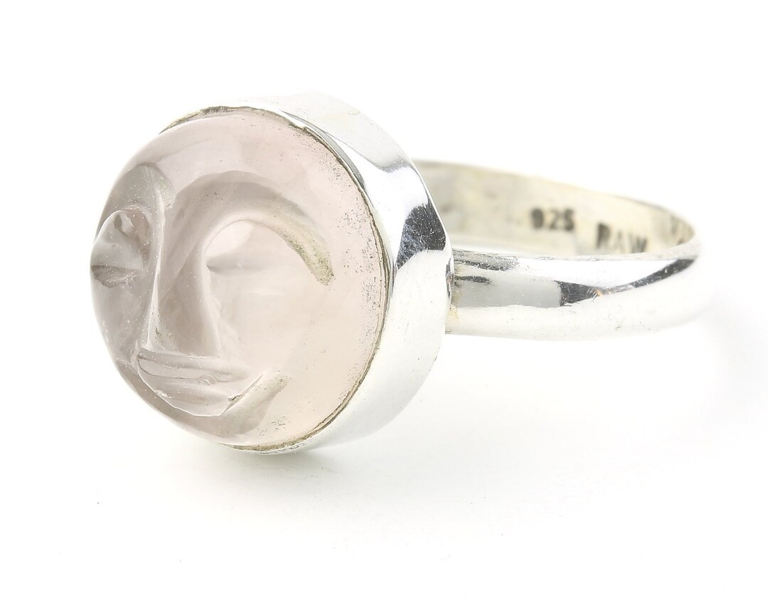 Moonface Ring, Moon Face Ring, Sterling Silver Rose Quartz Ring, Moon ...