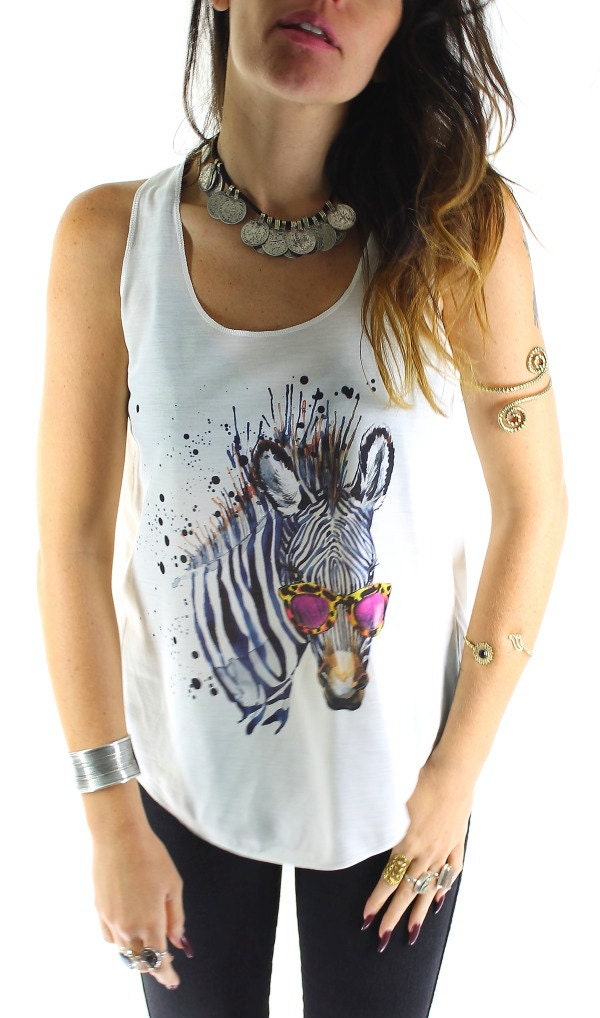 Zebra Tank, Watercolor Tank Top, Animal Printed Shirt, Boho, Festival ...