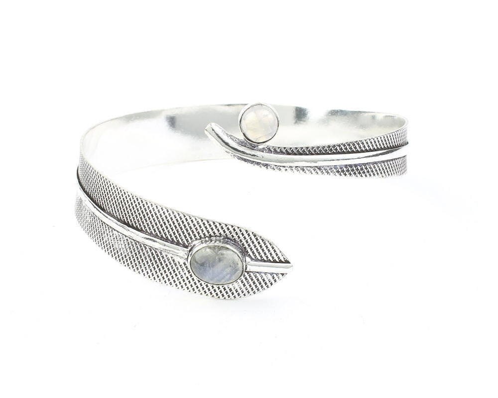 Moonstone Feather Arm Cuff, Soar Arm Band, Silver Armlet, Festival ...