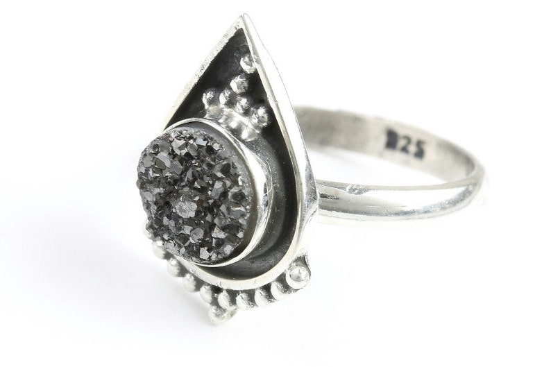 Black Spell Ring Sterling Silver Ring Druzy Drusy Stone - Etsy