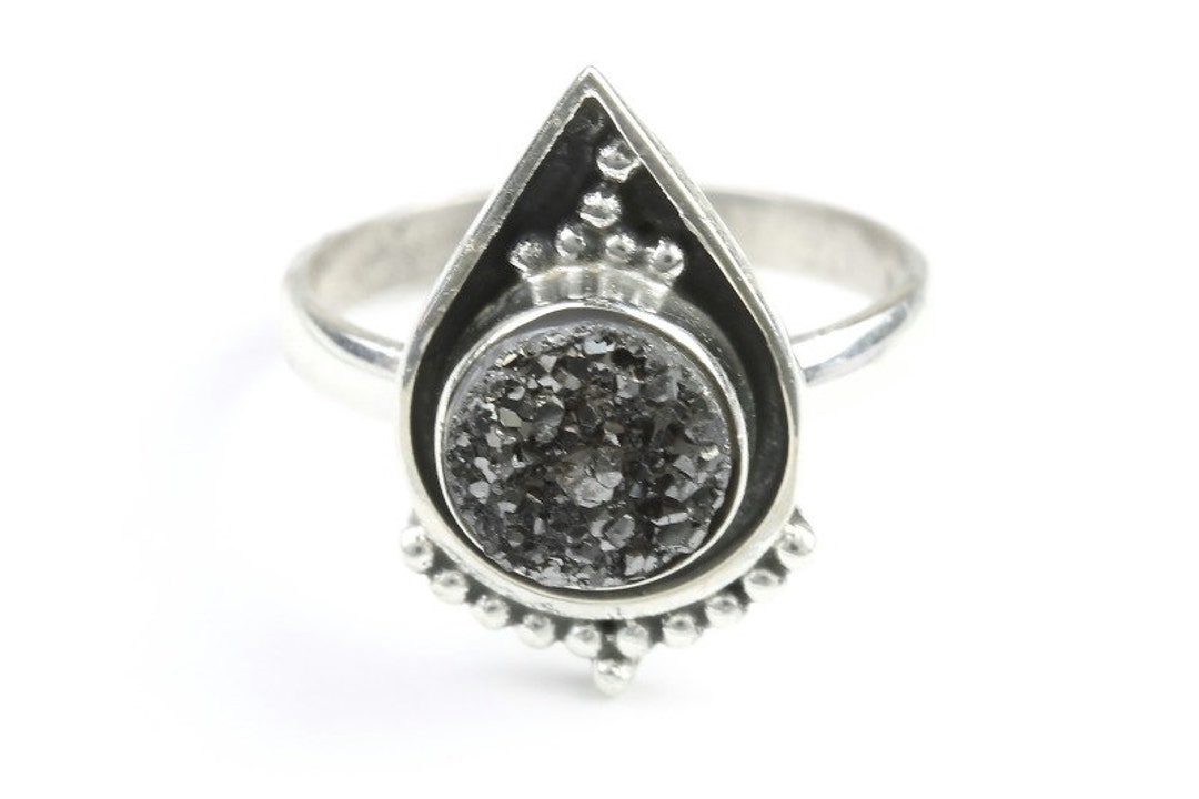 Black Spell Ring, Sterling Silver Ring, Druzy, Drusy, Stone Jewelry ...