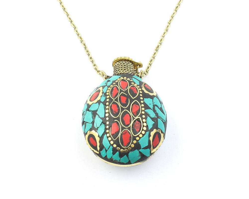 Ooty Necklace, Turquoise Mosiac Poison Necklace, Secret Compartment ...