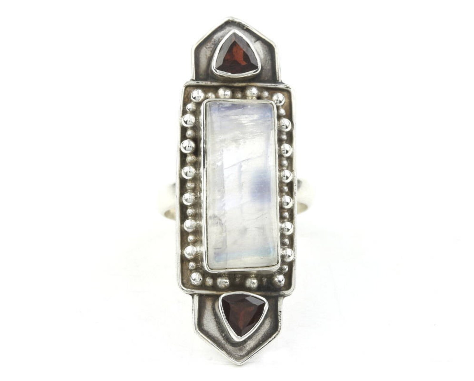 Blood Moon Ring, LARGE Sterling Silver Moonstone & Garnet Ring ...