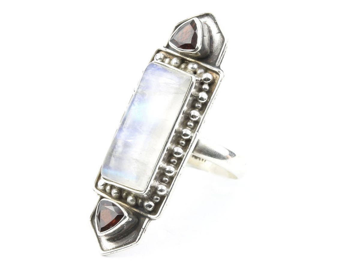 Blood Moon Ring, LARGE Sterling Silver Moonstone & Garnet Ring ...