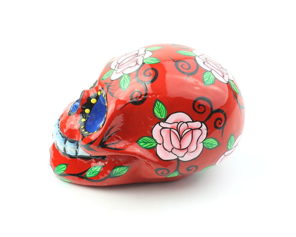 Red Sugar Skull Decor, Hand Painted Skull, Mexican Sugar Skull, Home ...