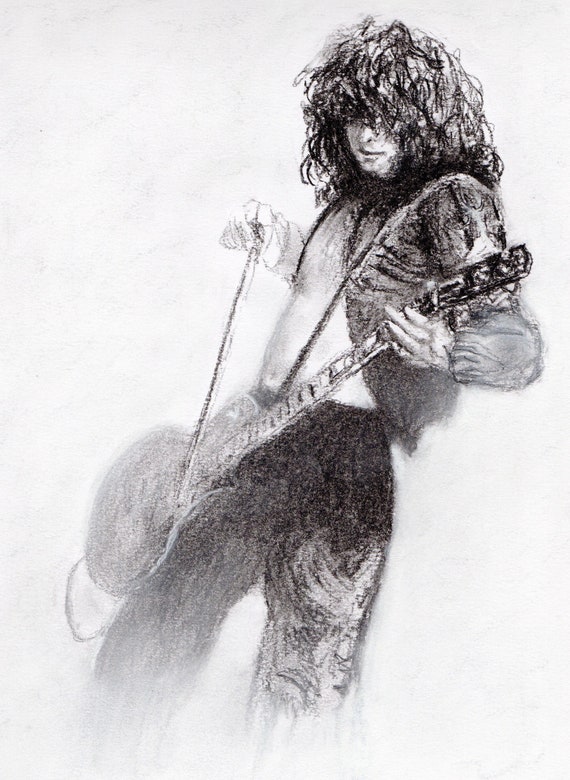Jimmy Page Charcoal Portrait Limited Edition Mounted Print | Etsy UK