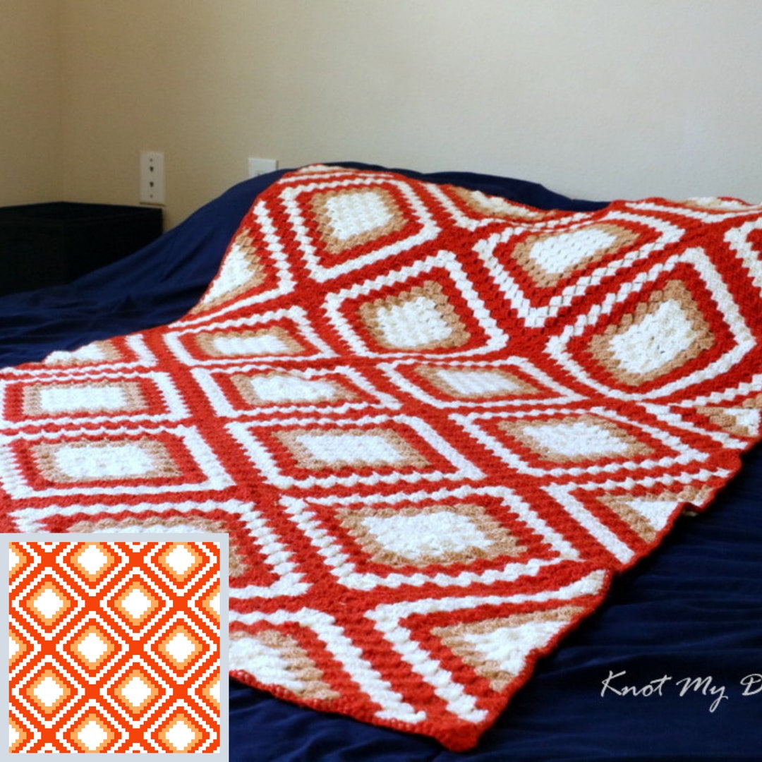 Persimmon Diamond Throw—c2c Crochet Blanket Pattern Graph | C2C Diamond ...