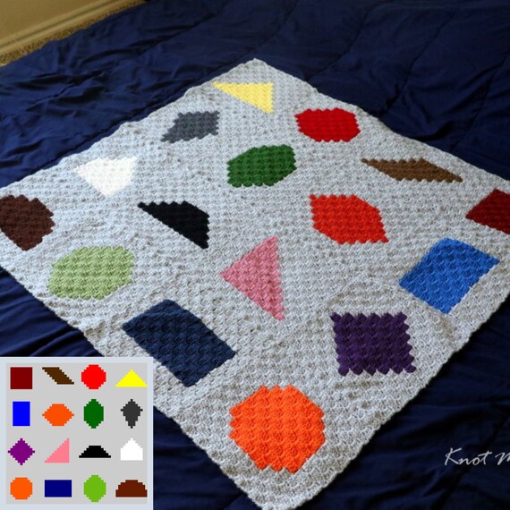 Geometricised Coloured Shapes C2C Crochet Blanket Pattern | Etsy