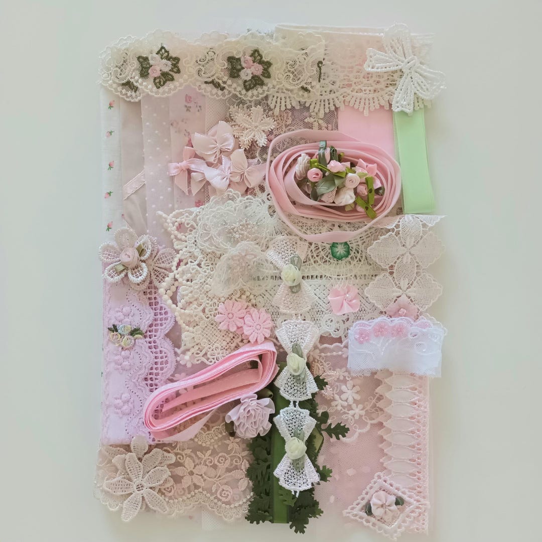 Pink and Cream Trim Pack, Trim and Fabric Pack, Fabric Pack, Lace and ...