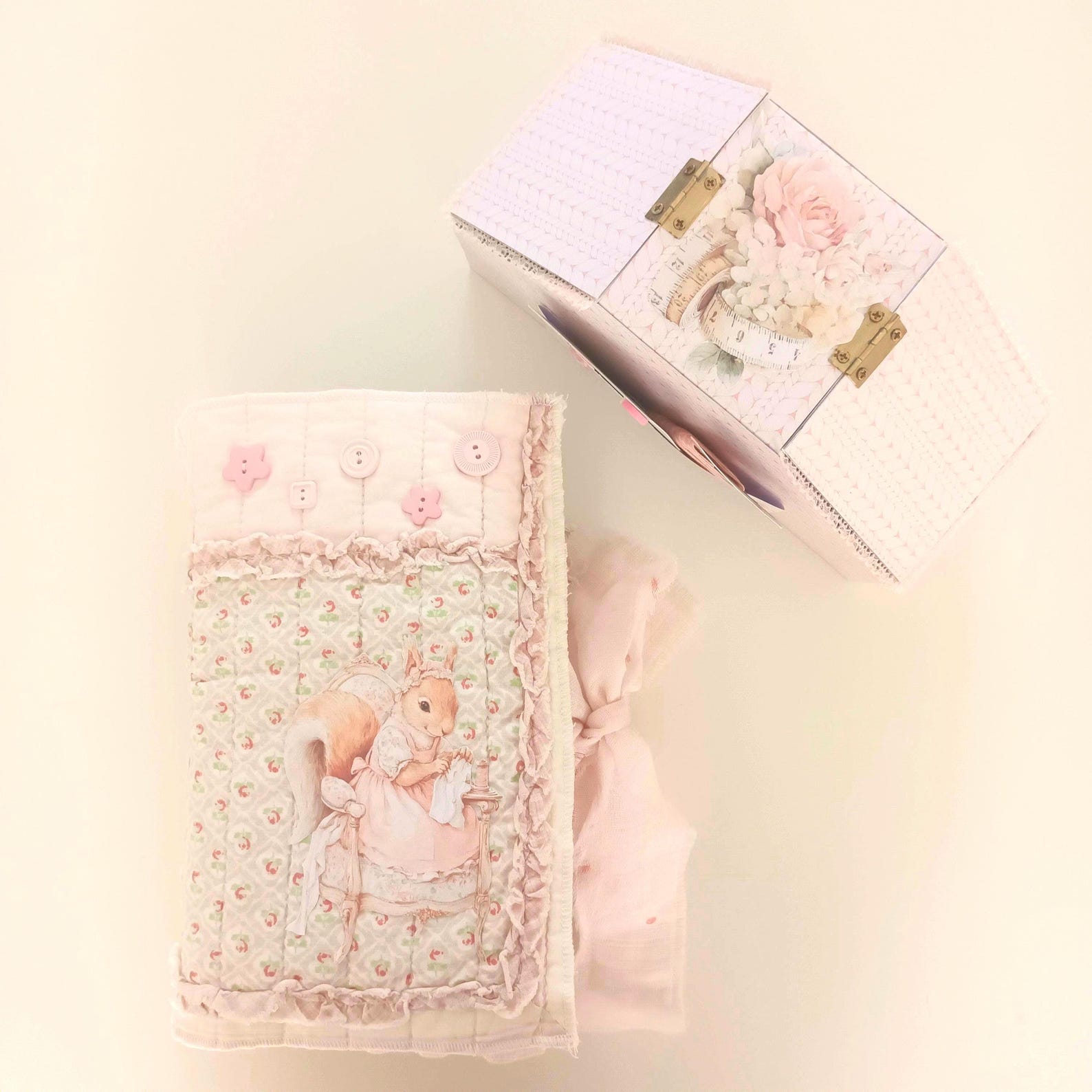 Pastel soft cover sewing journal with matching sewing box and ephemera ...