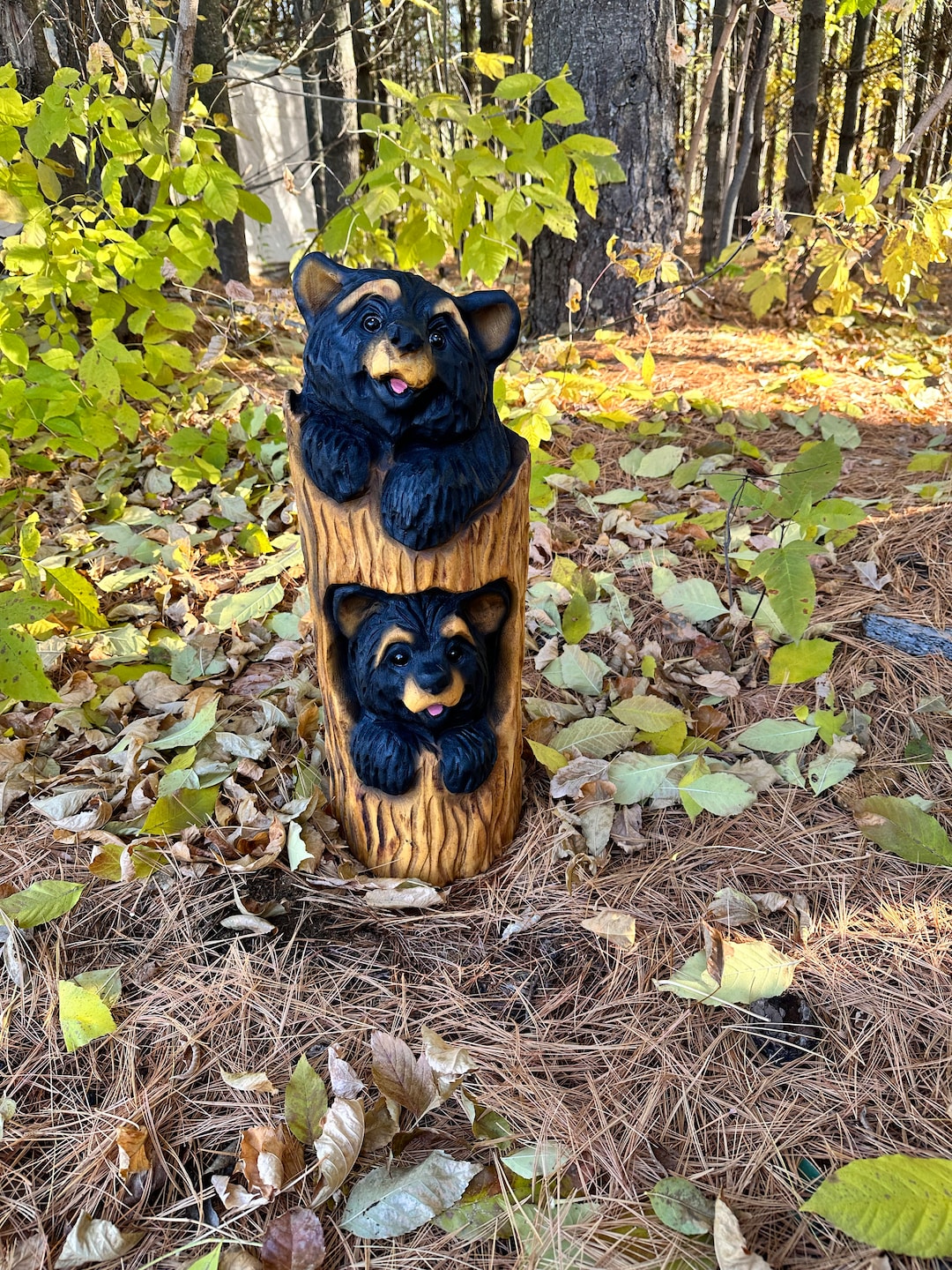 Bear Lover Chainsaw Art Carved Bear in Stump Decor Welcome Bear Cute ...