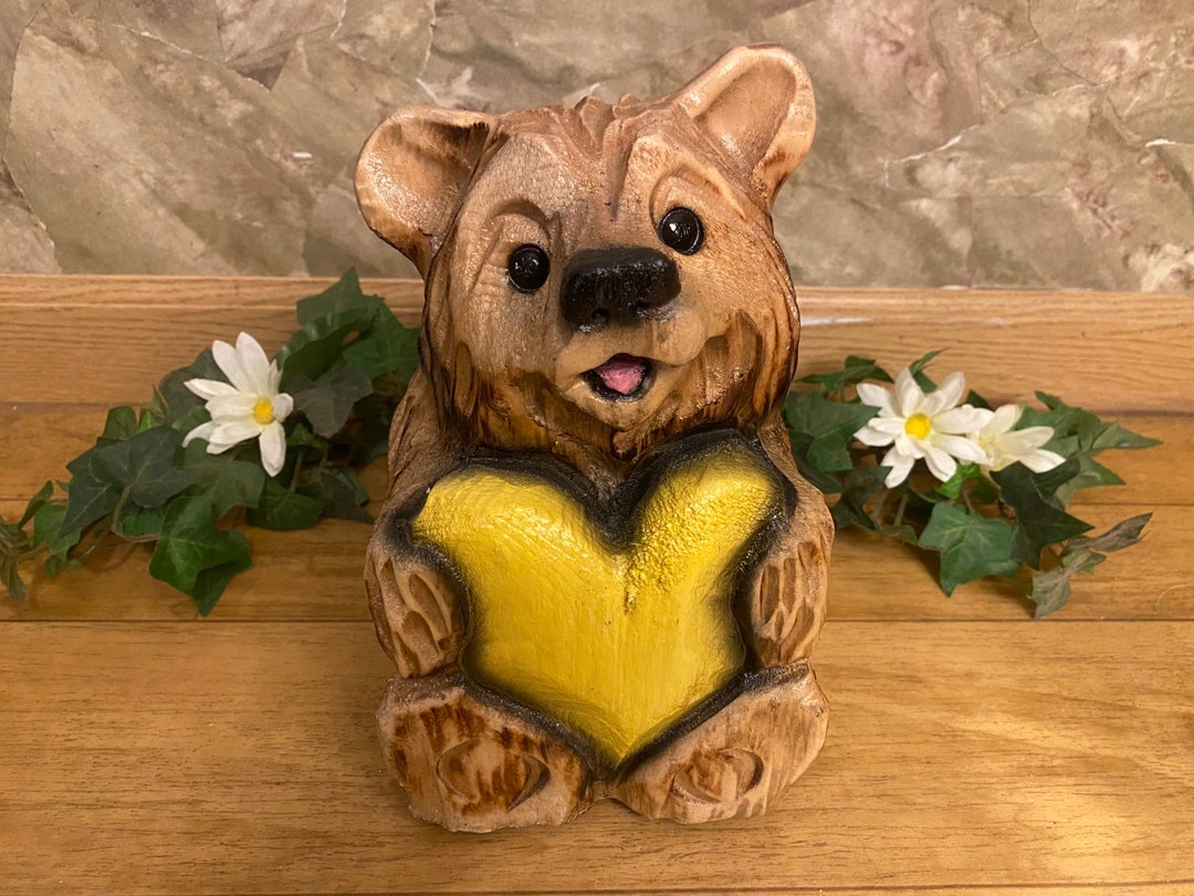 Chainsaw-carved Bear With Heart Wood Carving Decor for Log - Etsy