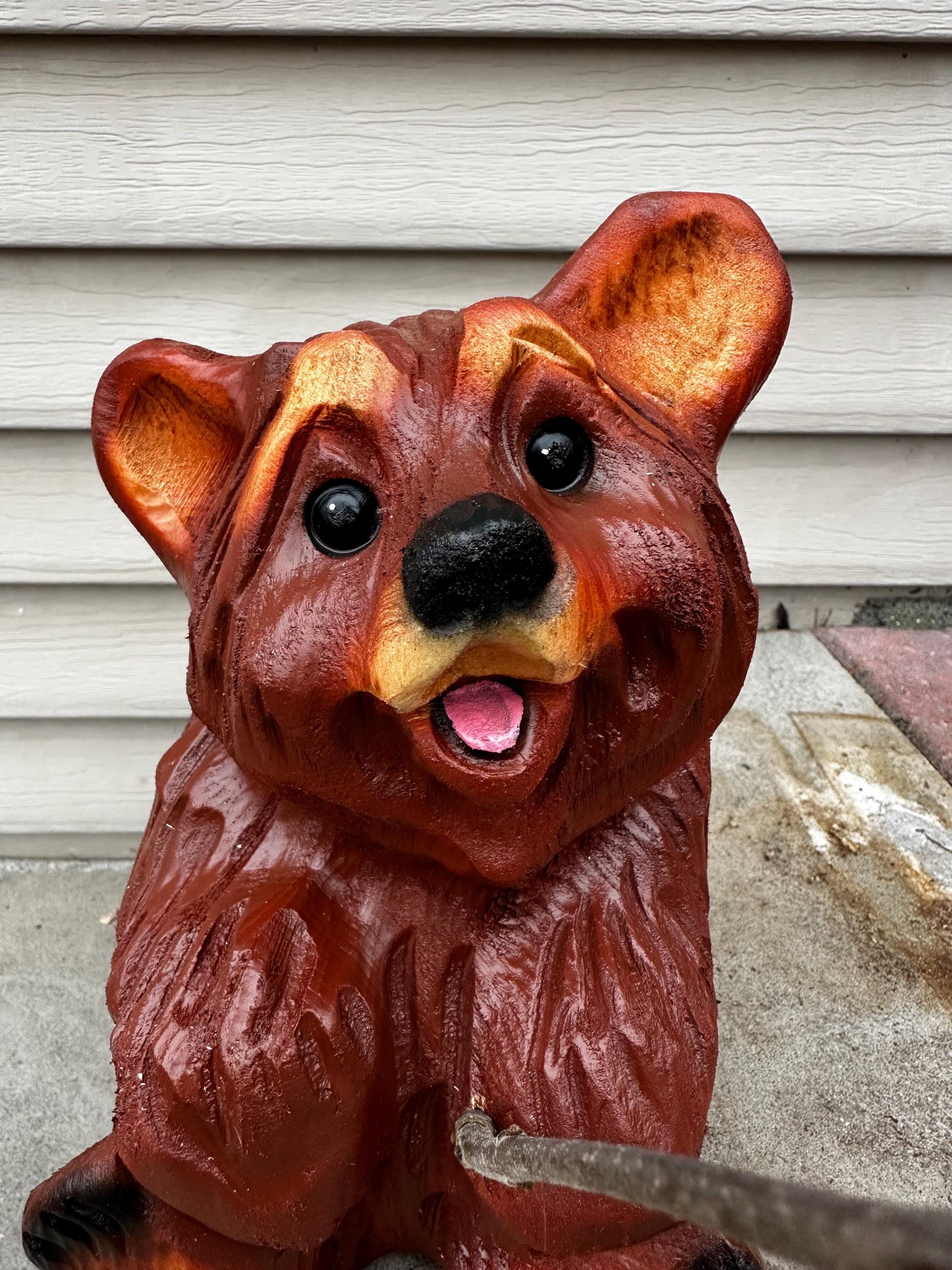 Chainsaw Carved Fishing Brown Bear Handcrafted Wooden Bear With Fishing ...