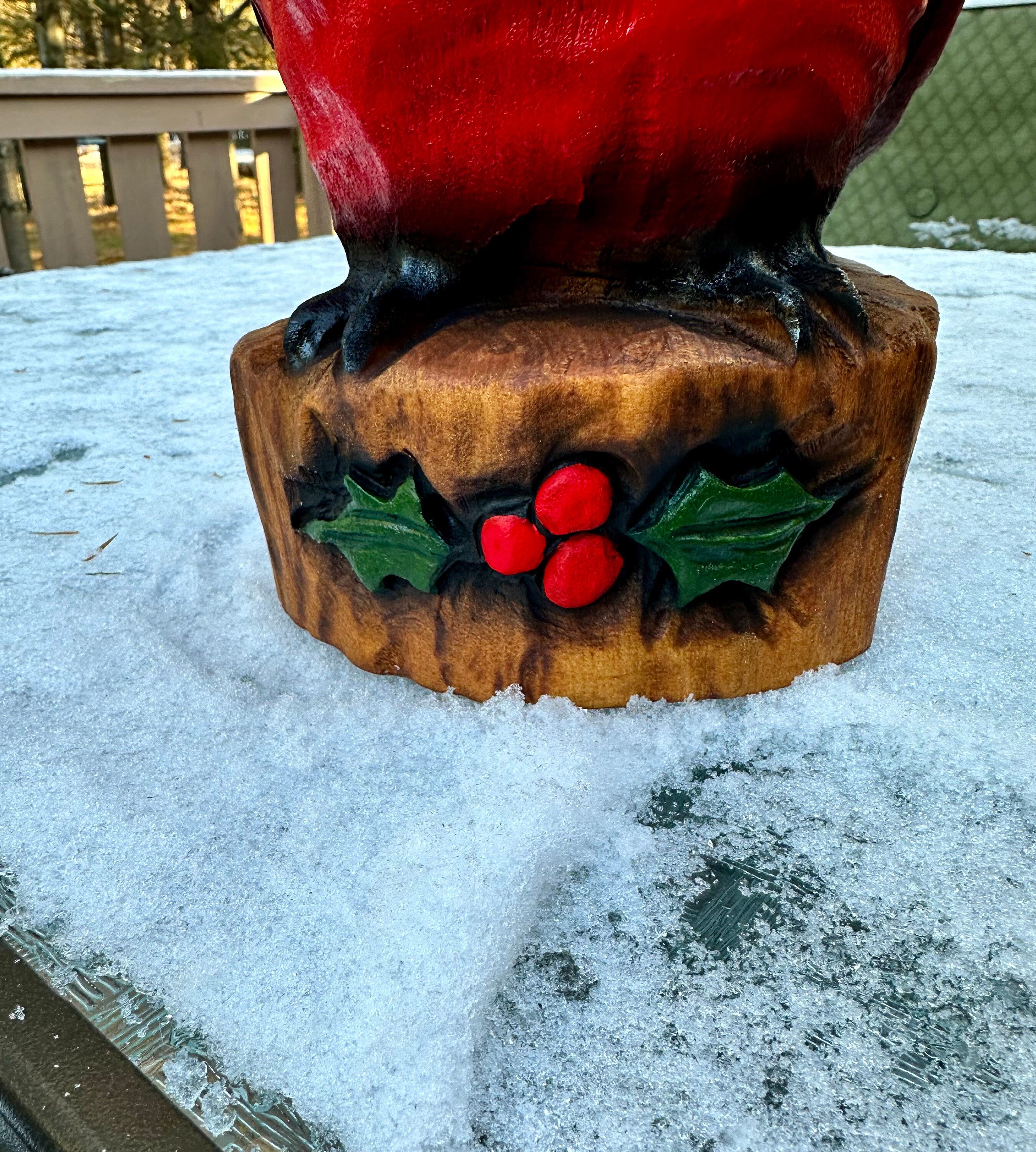 Chainsaw Carved Handcrafted Wood Cardinal Carving With Holly Leaves ...
