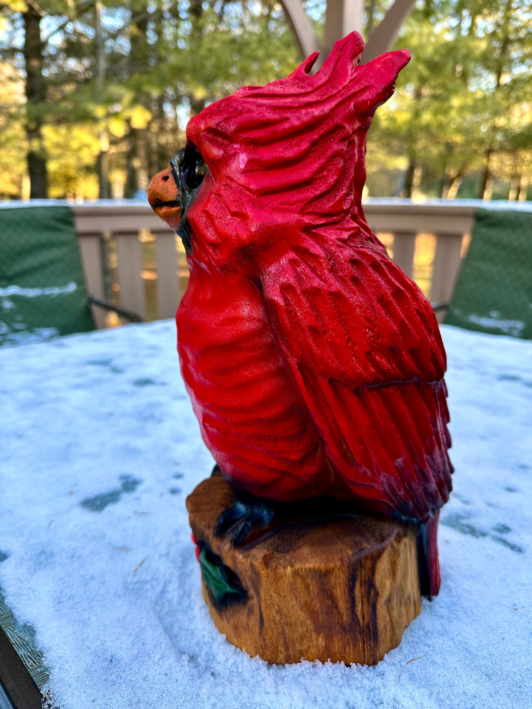 Chainsaw Carved Handcrafted Wood Cardinal Carving With Holly Leaves ...
