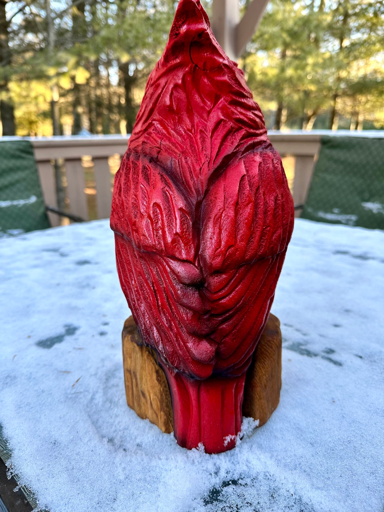 Chainsaw Carved Handcrafted Wood Cardinal Carving With Holly Leaves ...