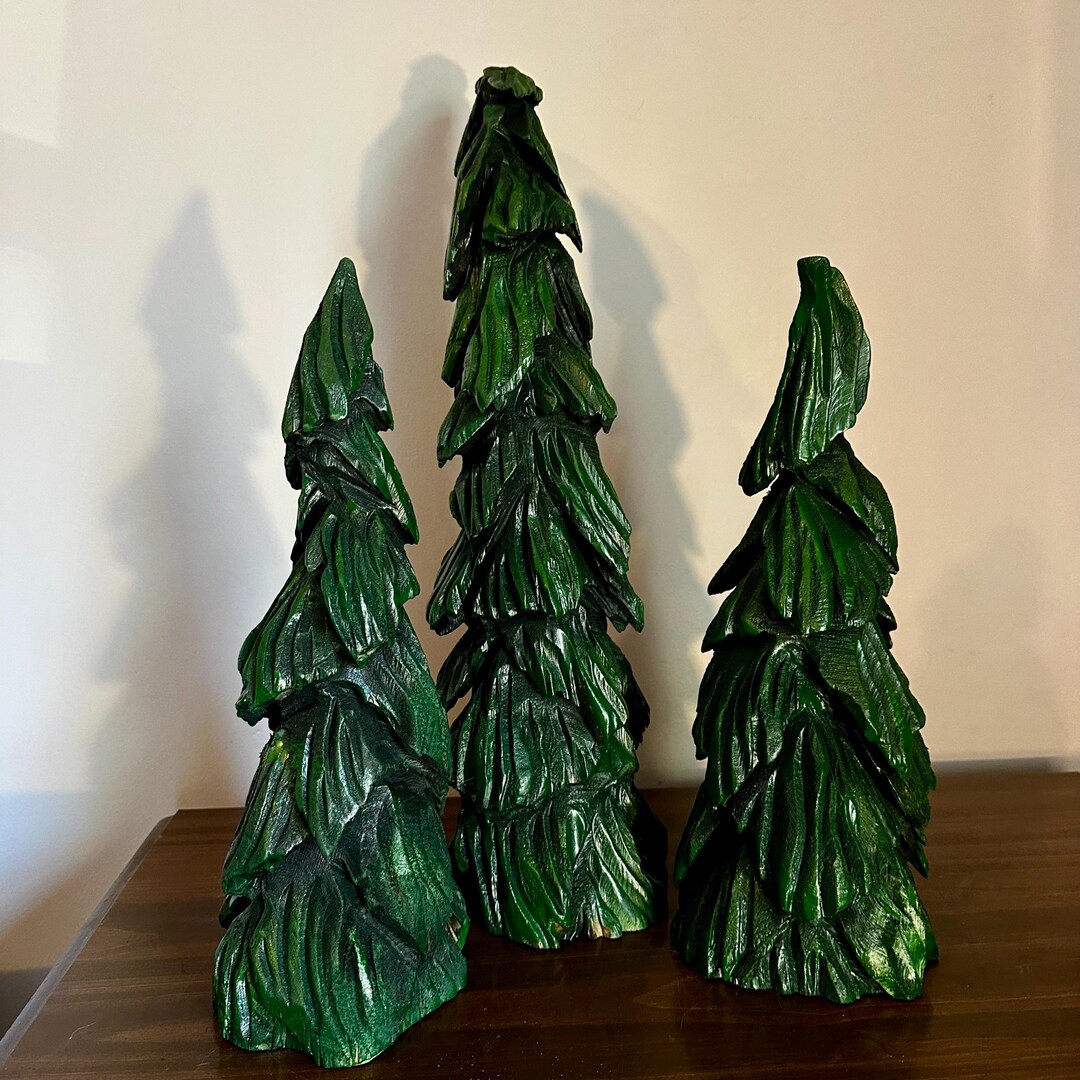 Set of 3 Chainsaw Carved Pine Trees Evergreen Chainsaw Carving ...