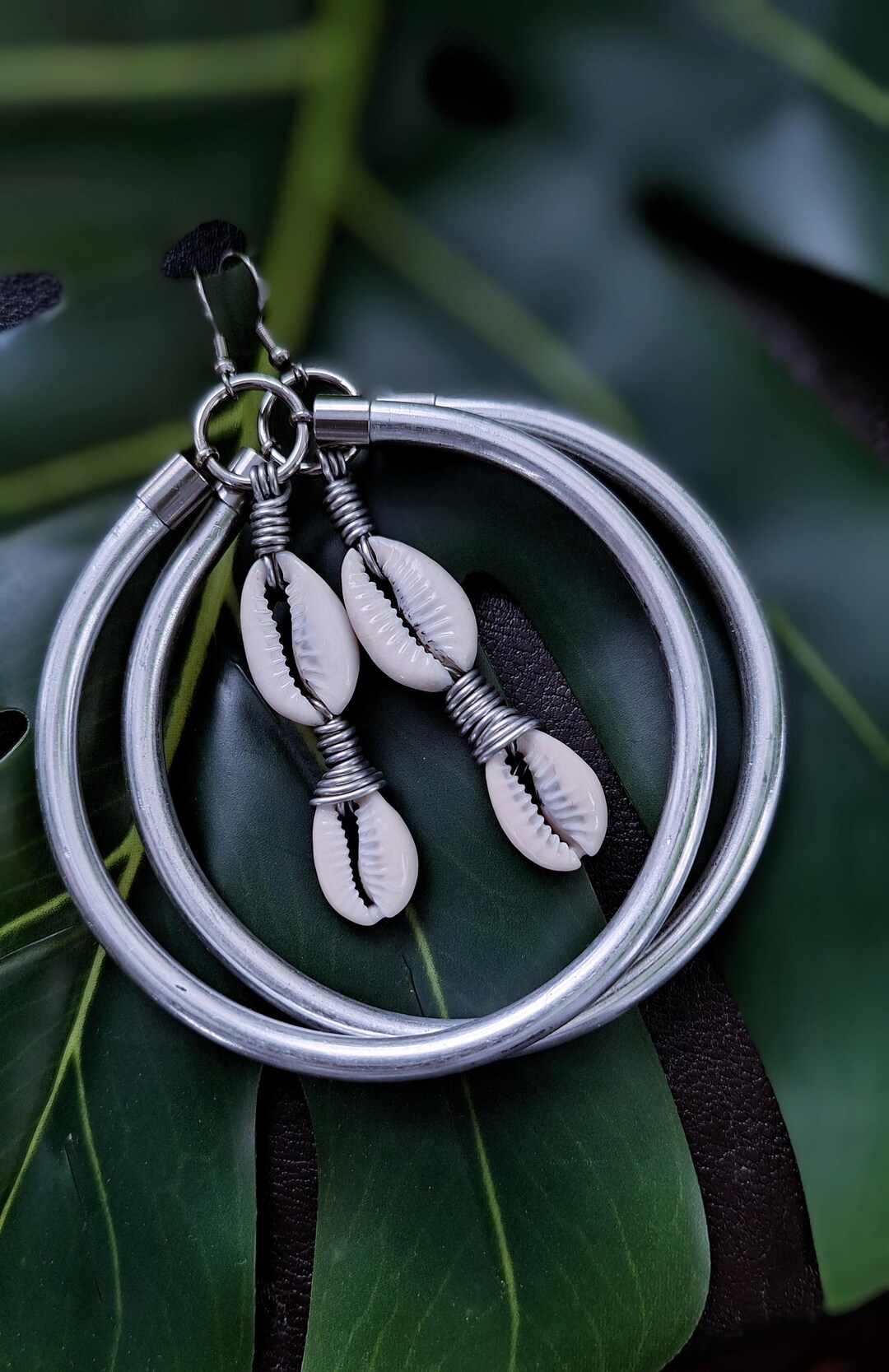 Large Artisan Aluminum Hoops With Wire Wrapped Cowrie Shells - Etsy