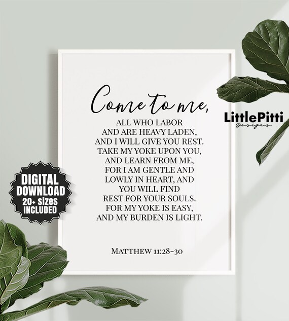 Matthew 11 28 30 Bible Verse Home Art Typographic Wall Art Etsy Matthew 11 28 30 Bible Verse Home Art Typographic Wall Art Etsy