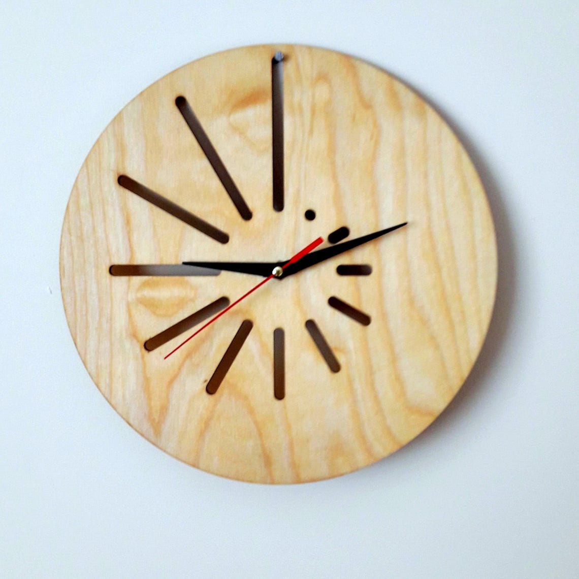 Minimal Wooden Wall Clock, Stripe Art Clock, Modern Wood Clock, Unique ...