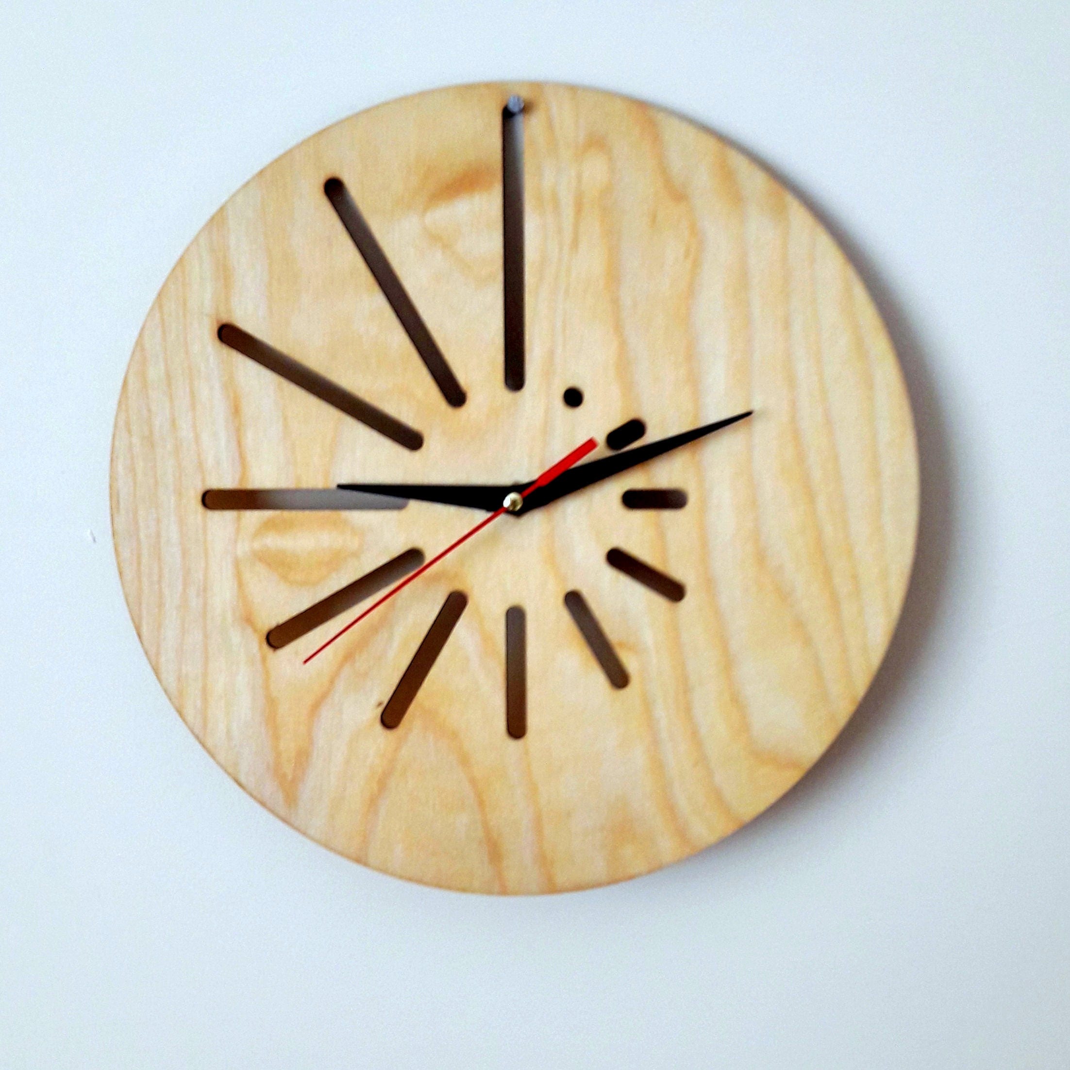 Minimal Wooden Wall Clock, Stripe Art Clock, Modern Wood Clock, Unique ...