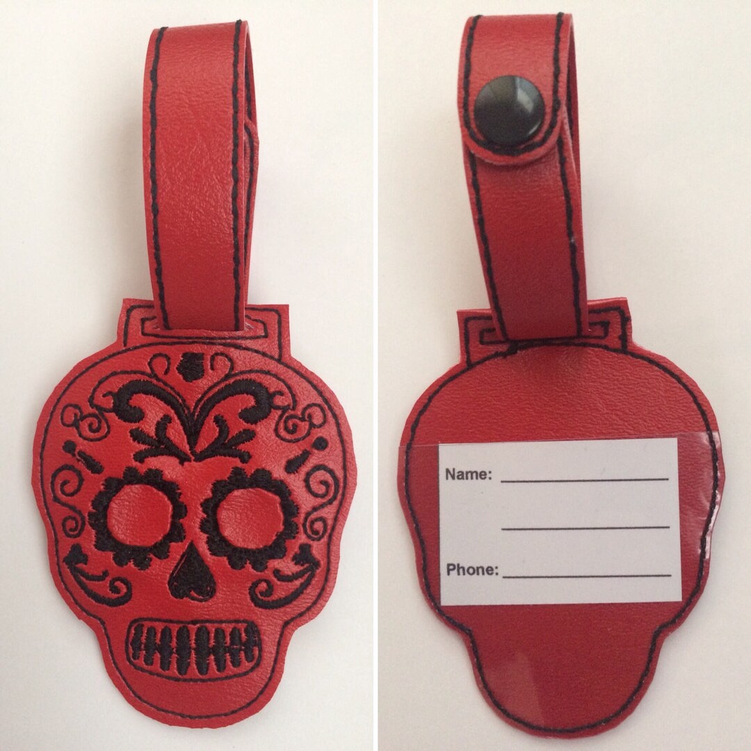 Sugar Skull Luggage Tag With Strap and Identification Pocket - Etsy