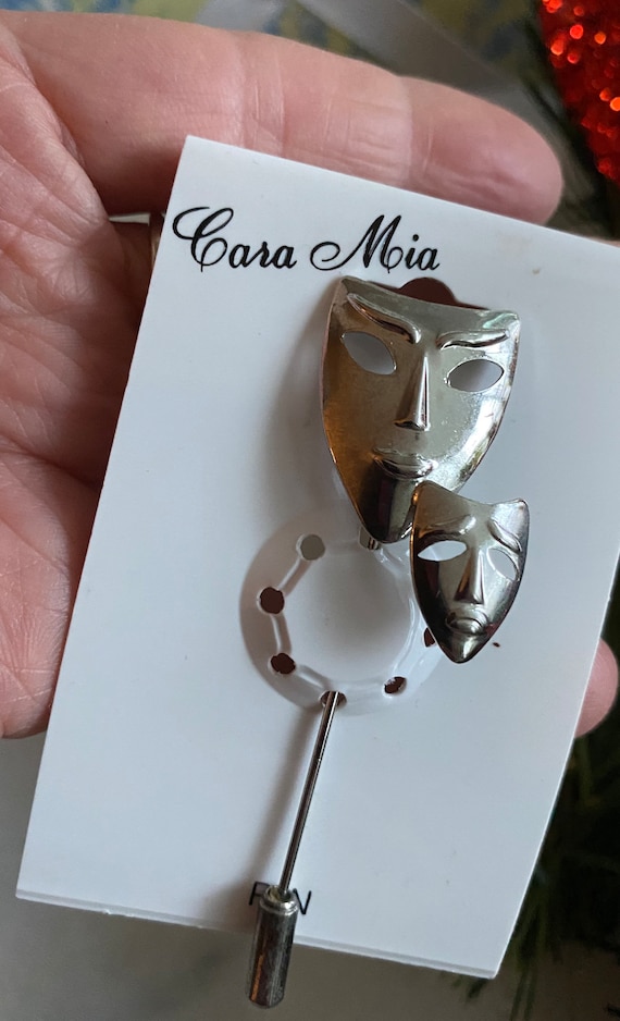Vtg. Cara Mia Silver Theater Mask stick pin. Vintage … - Gem
