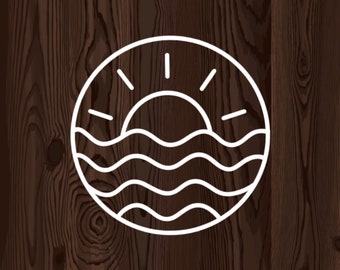 Ocean Sun Decal, Beach Waves Decal, Car Decal, Vinyl Decal, Ocean Sun ...