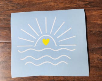 Ocean Sun Decal, Beach Waves Decal, Car Decal, Vinyl Decal, Ocean Sun ...
