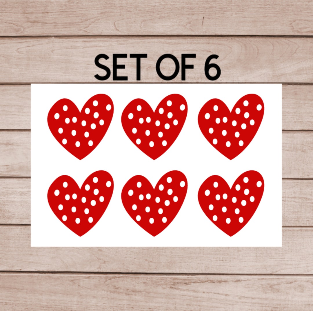 Polka Dot Heart Decals, Set of 6 Heart Decals, Valentine Decal, Car ...