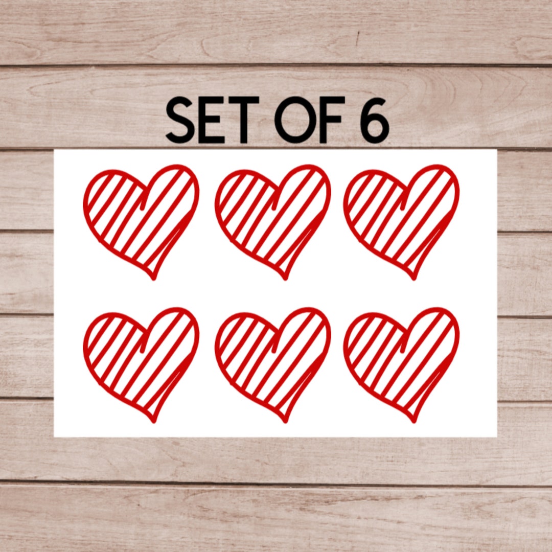 Heart Vinyl Decals, Set of 6 Heart Decals, Valentine Decal, Car Decal ...