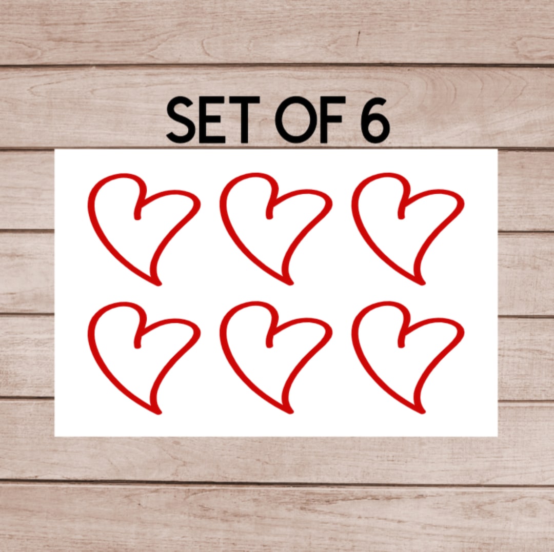 Heart Vinyl Decals, Set of 6 Heart Decals, Valentine Decal, Car Decal ...