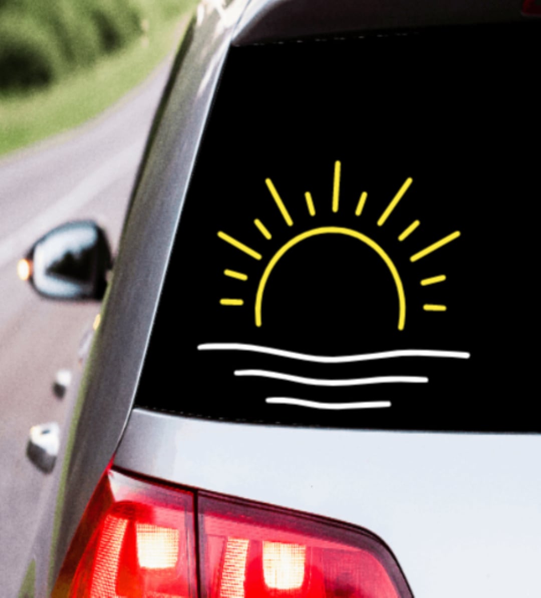 Ocean Sun Decal, Beach Waves Decal, Car Decal, Vinyl Decal, Ocean Sun ...