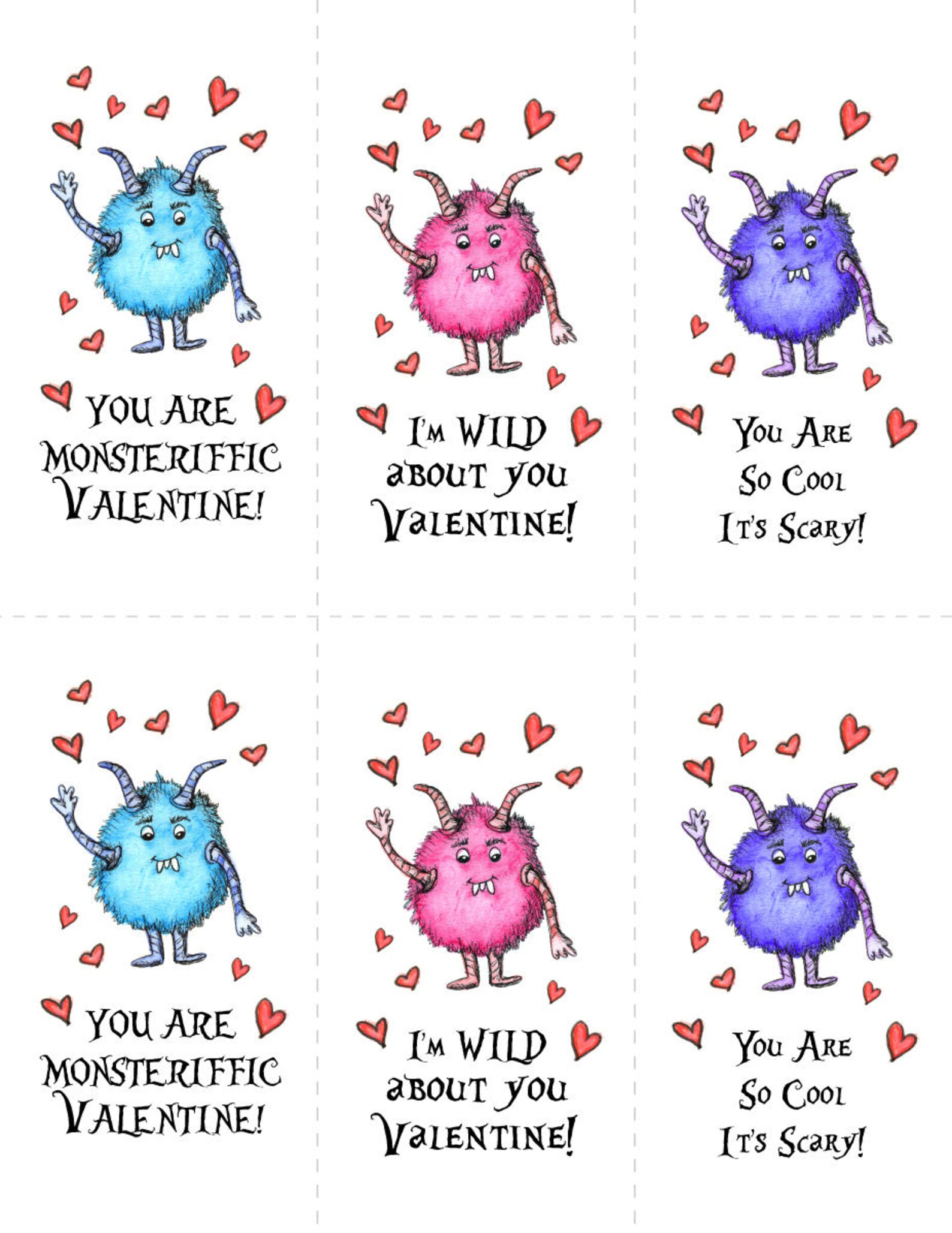 Printable Valentines for Kids monster Love Sheet of 6 per - Etsy