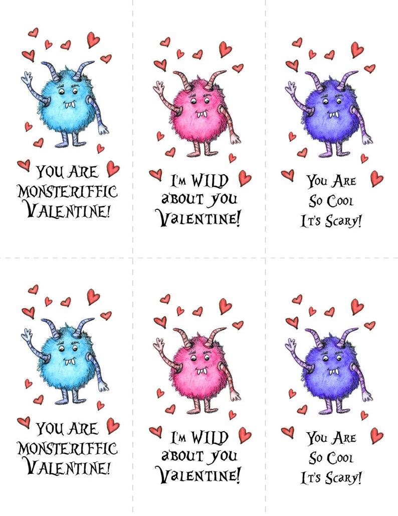 Printable Valentines for Kids monster Love Sheet of 6 per - Etsy
