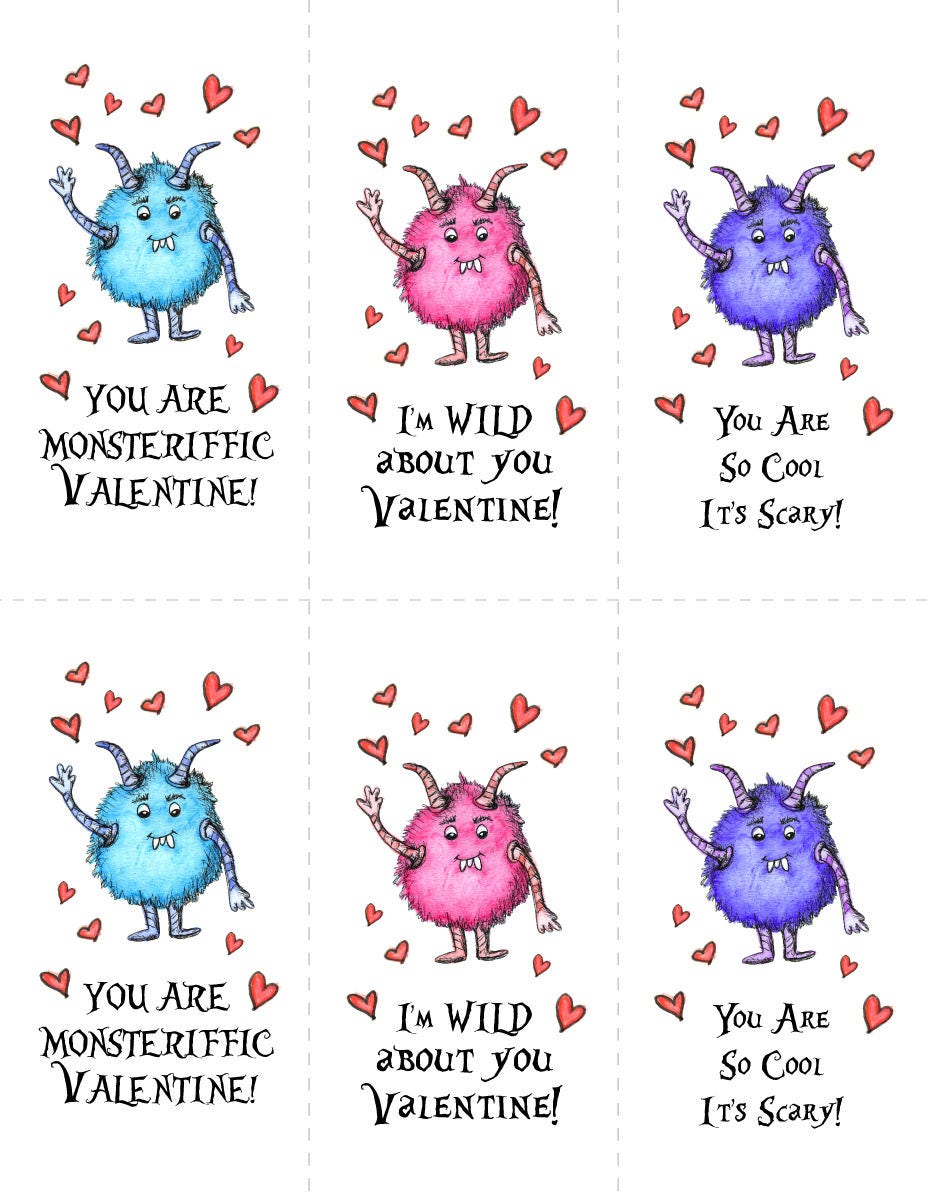 Printable Valentines for Kids monster Love Sheet of 6 per - Etsy
