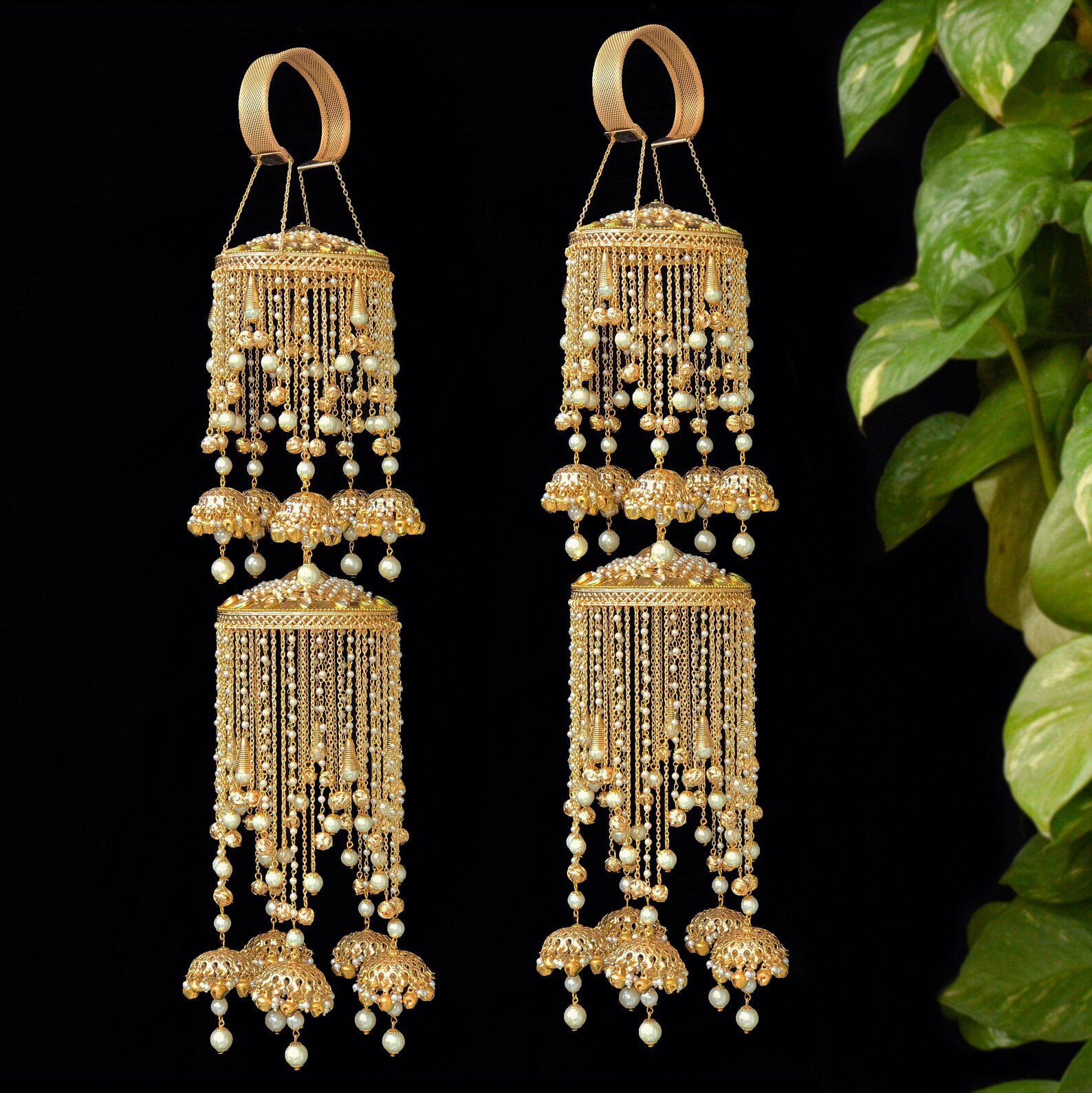 Double Layer Golden Jhumki Kaleere Adjustable Bangle Indian Traditional ...