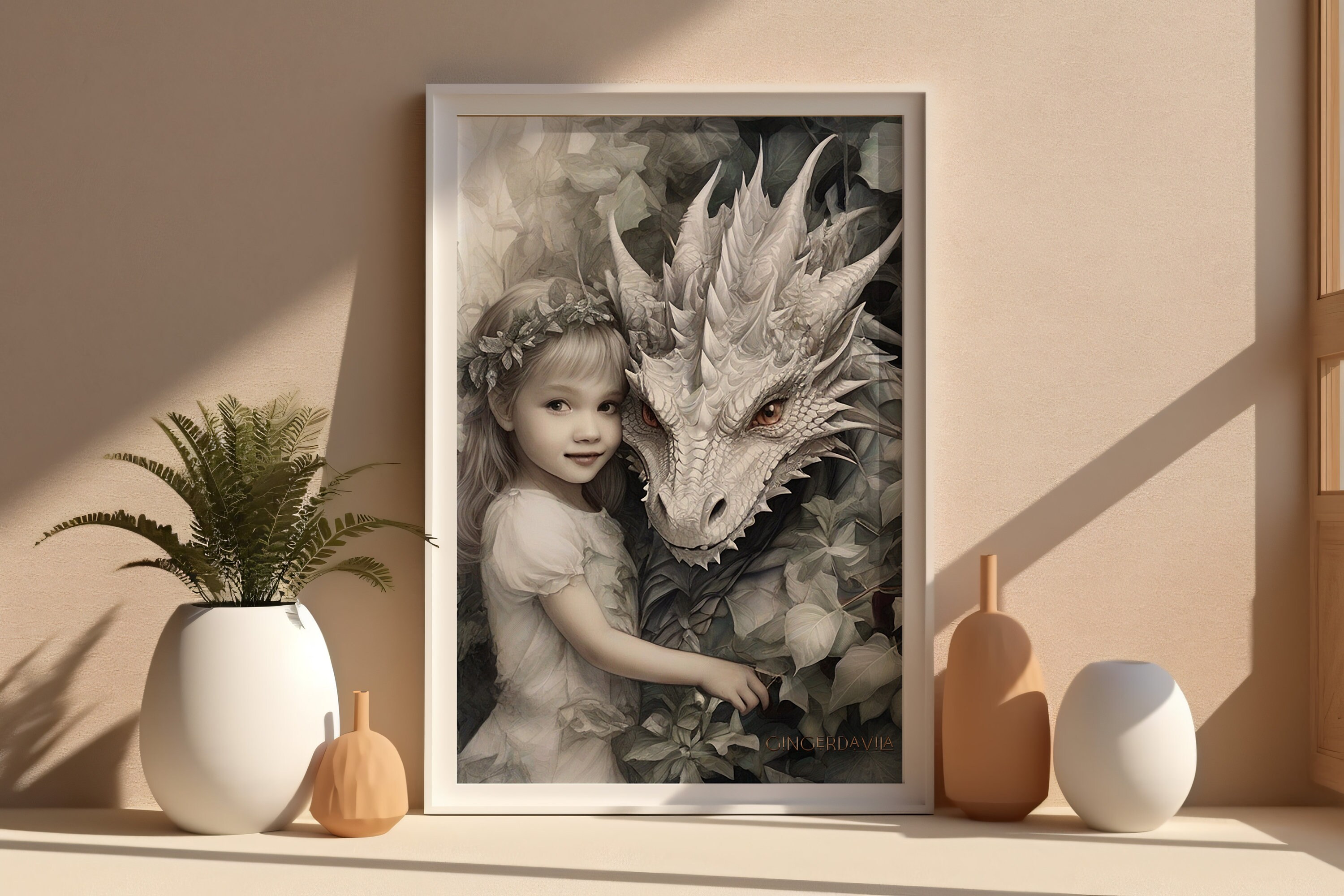 Whimsical Guardian: Elven Girl and Her Dragon Babysitter Digital Art ...