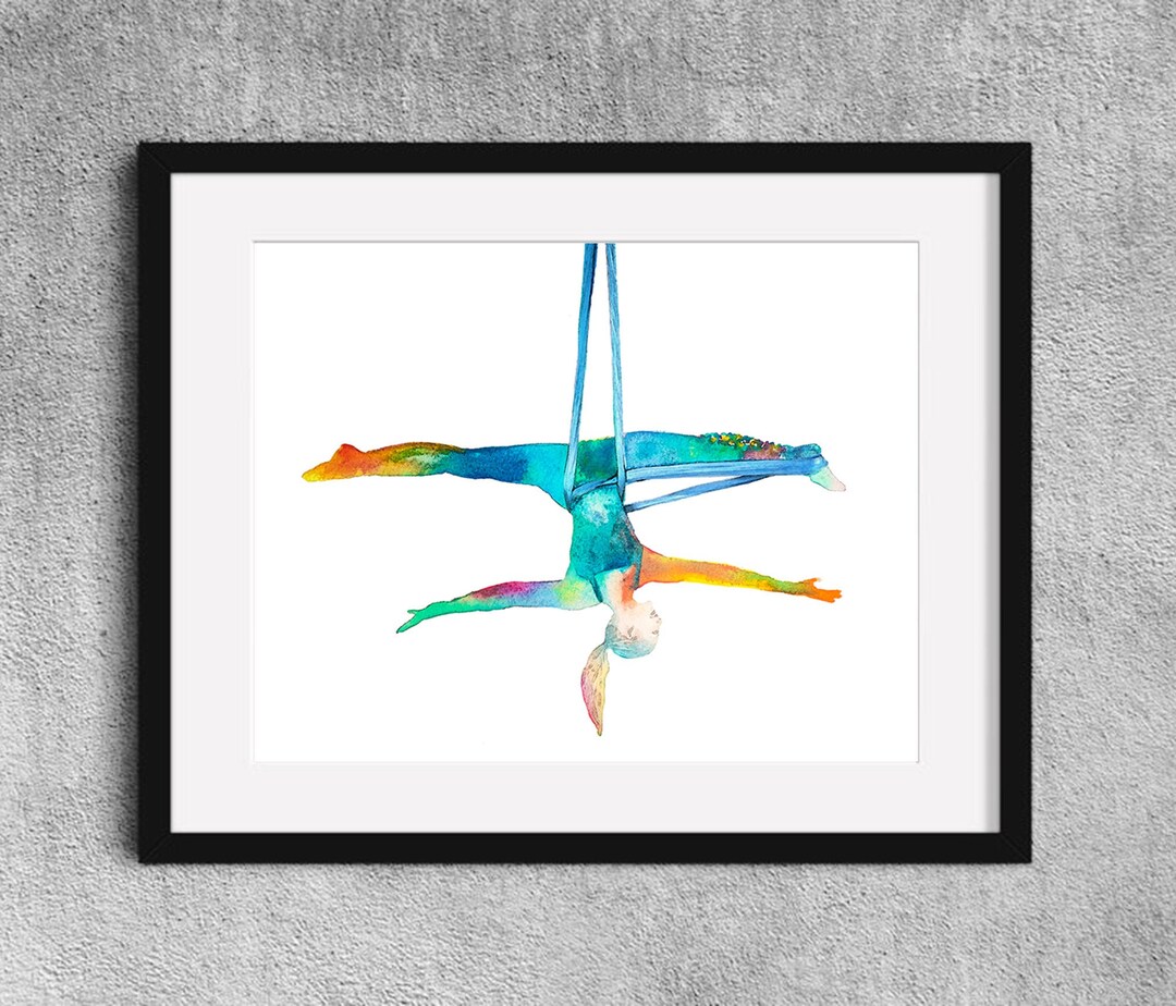 The Inverted Splits Aerial Yoga Silk Yoga Print Watercolor - Etsy