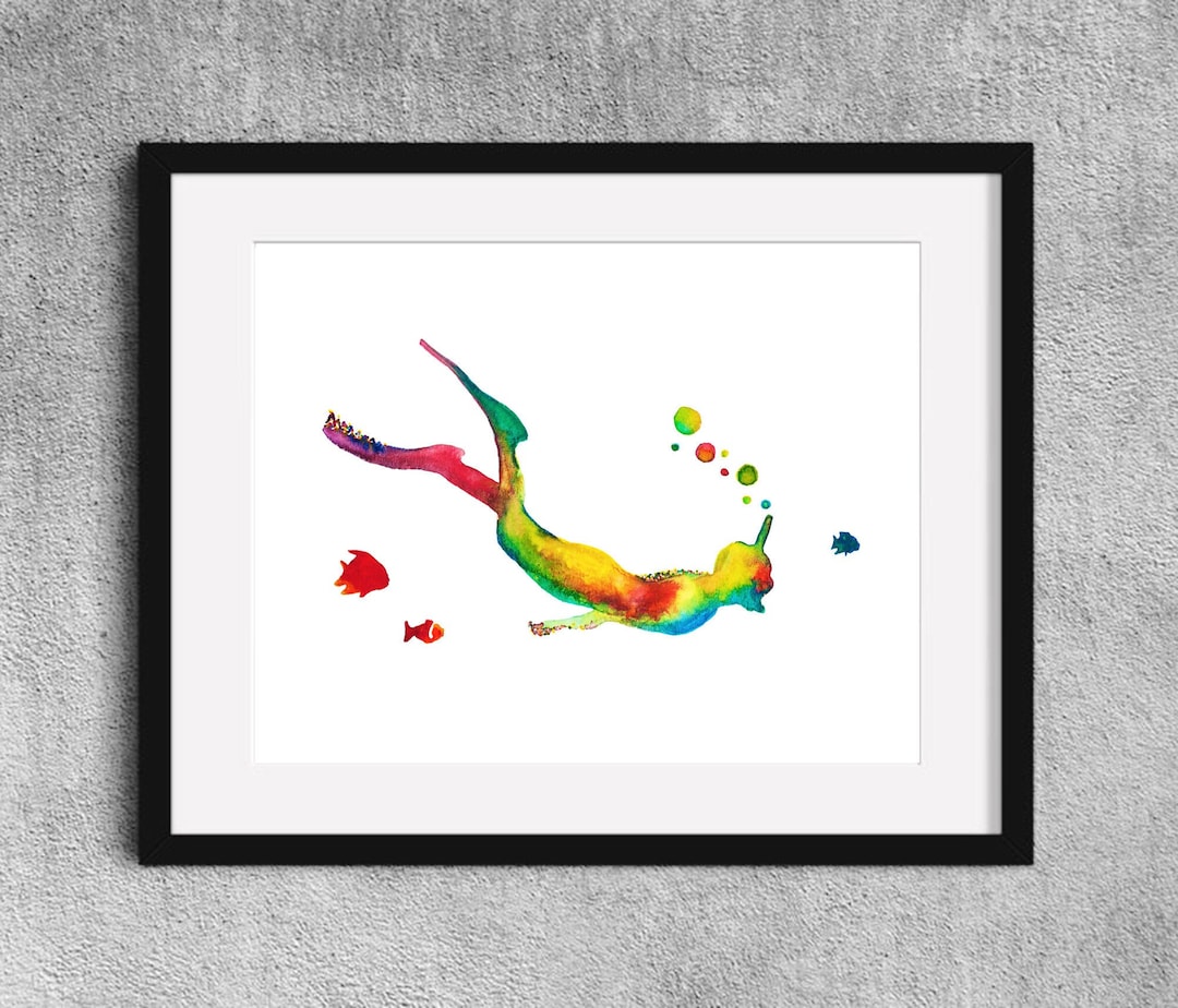 The Dive - Fine Art Print Watercolor Painting - Diver Gift - Diving Art ...