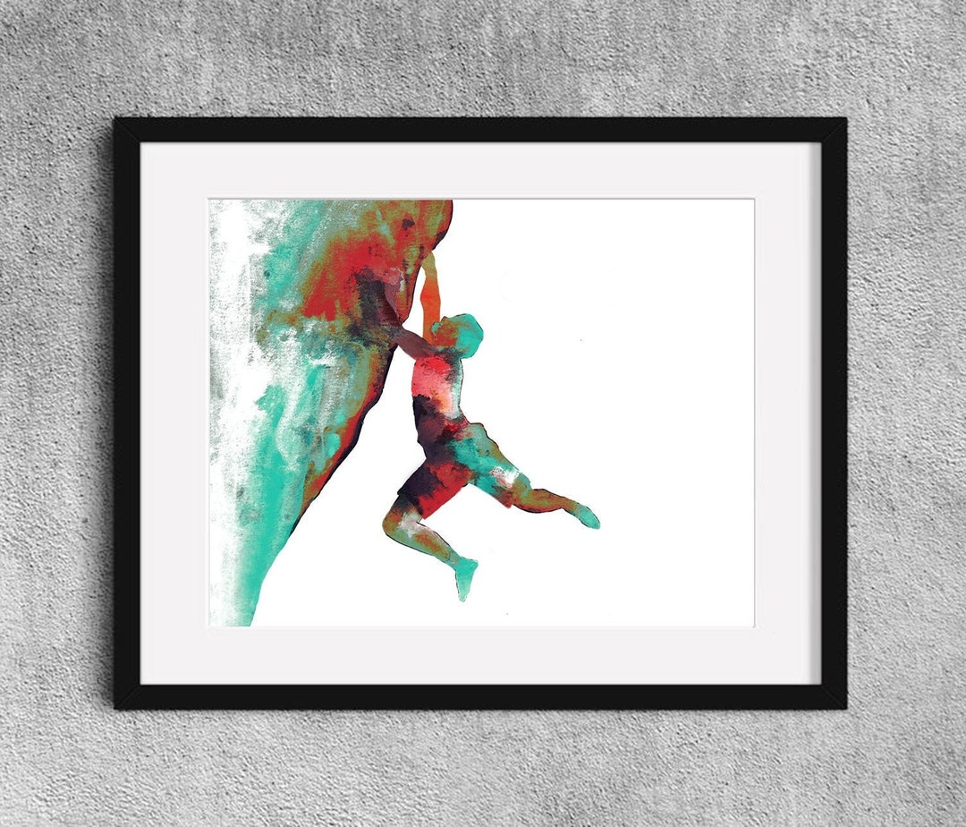 Aiming High - Fine Art Print Rock Climbing Watercolor Painting ...