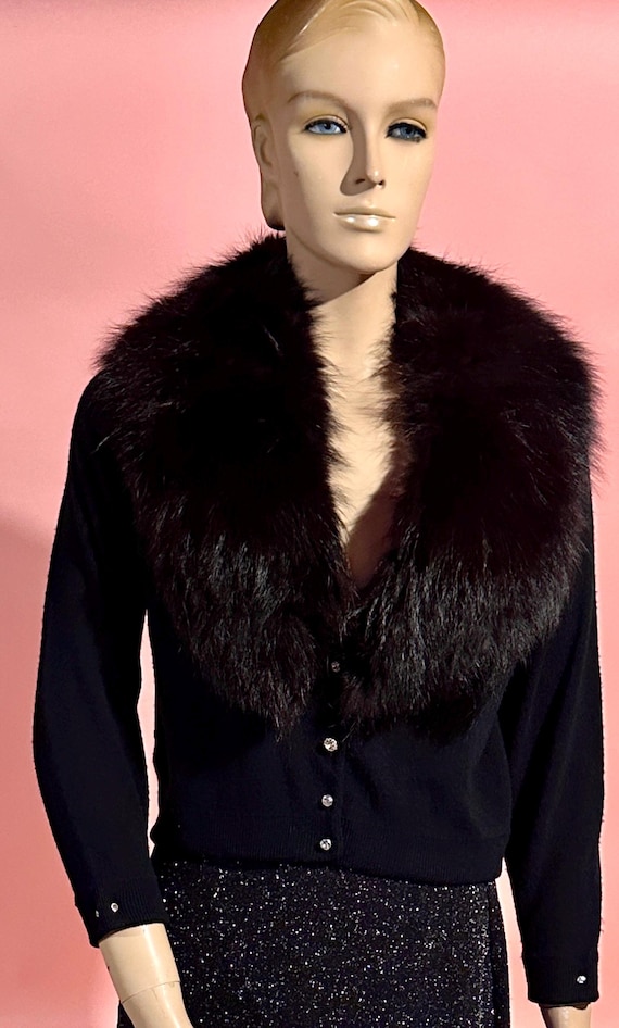 Vintage 1950's Orlon-Acrylic Black Cardigan Woman's S… - Gem